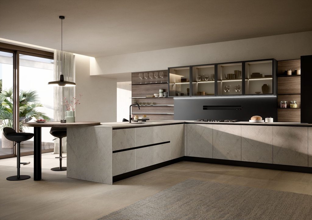 Loren 01 | Modern Kitchen with Alba Bookshelf - Berloni