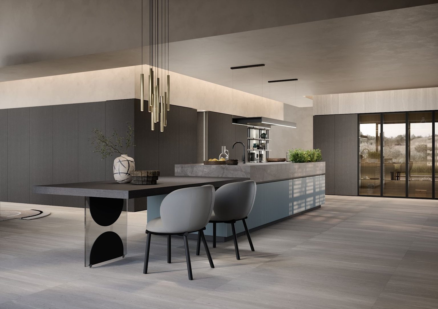 How to furnish a kitchen island with an integrated table - Berloni