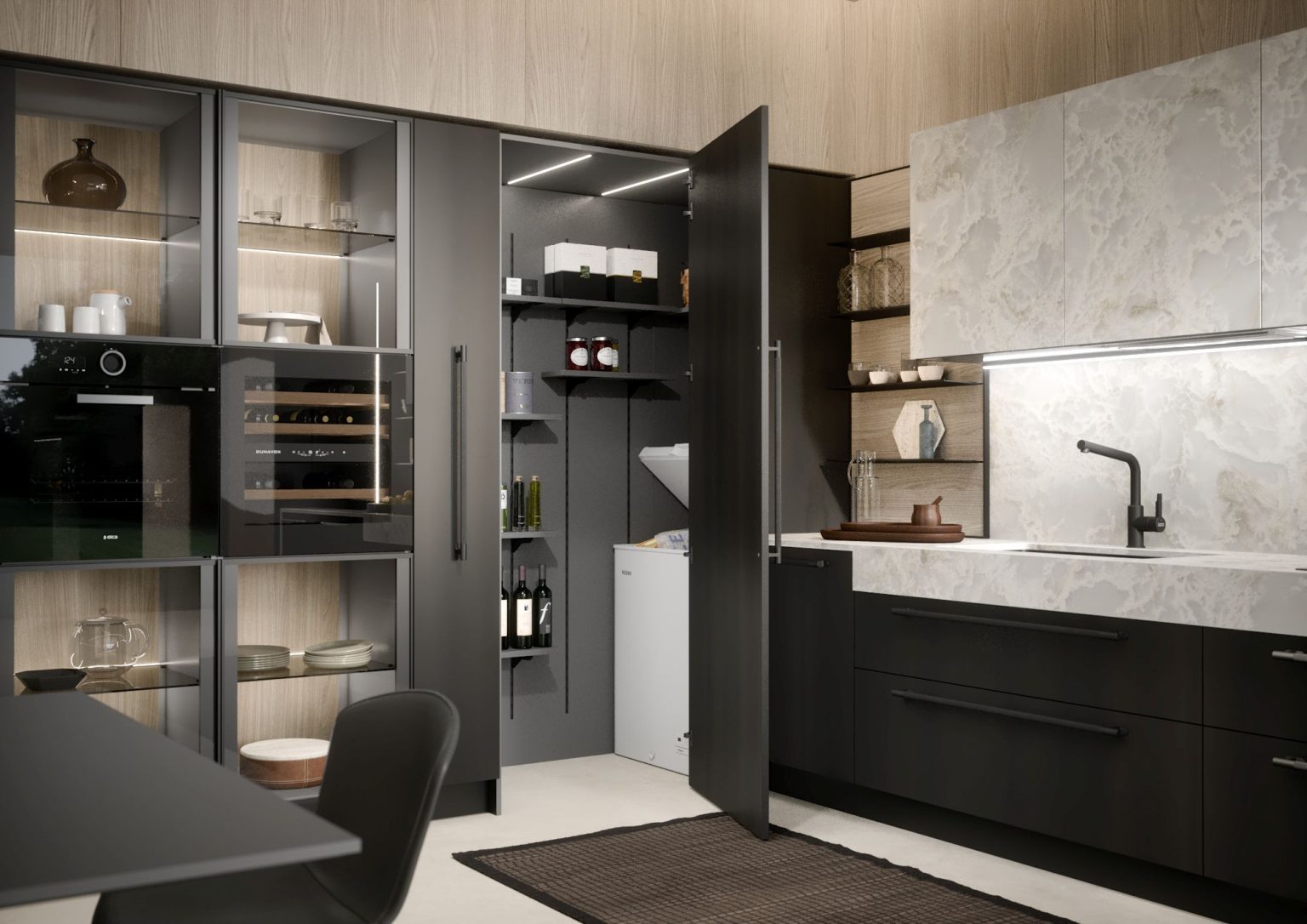 Mina 03 | Corner Kitchen with Integrated Dining Area - Berloni