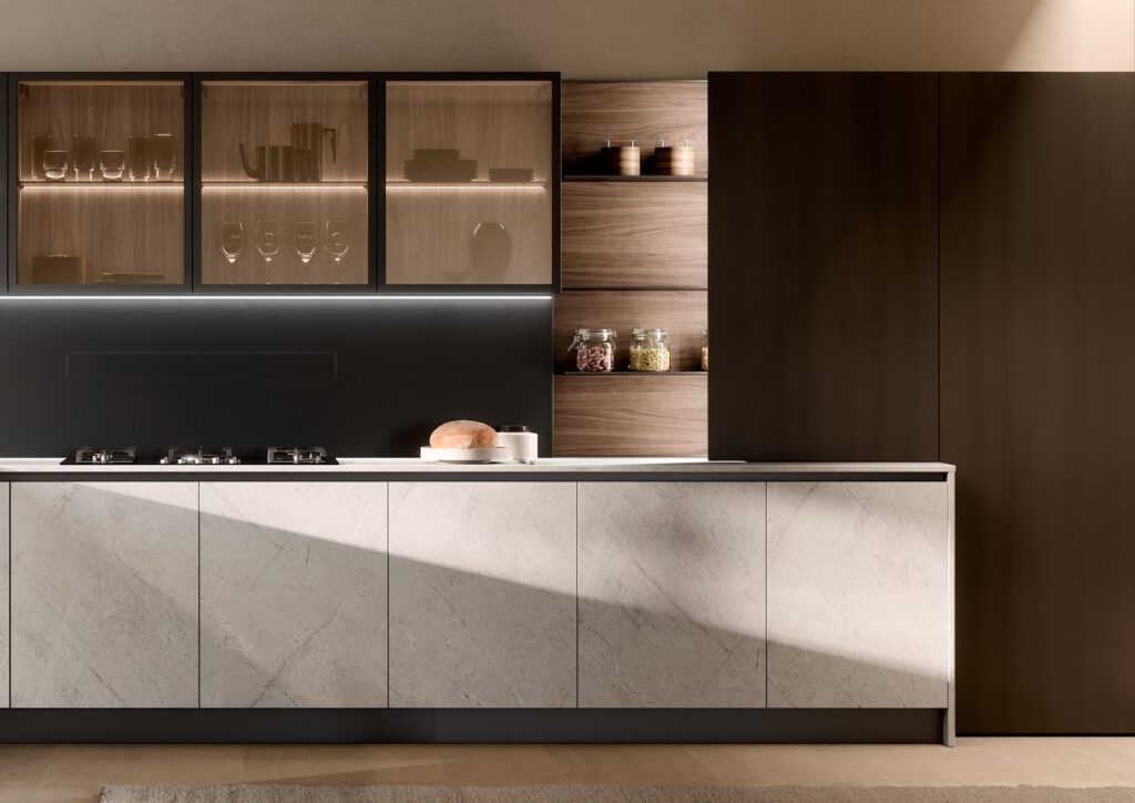 The design of the white linear kitchen - Berloni